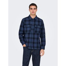 Only & Sons ONLY & SONS Langarmhemd »ONSOLIVER TWILL OVERDYE OVERSHIRT BF« Dress Blues Checks:BLACK XXL - N-Gr N-Gr XXL Cooles Hemd von Only & Sons