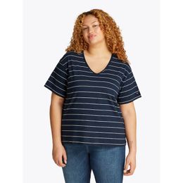 Tommy Hilfiger Curve V-Shirt &raquo;CRV MODERN CO LINEN V-NK SS&laquo; in Gro&szlig;en Gr&ouml;&szlig;en Big Stp Dark Night Navy 46 46 Shirt von Tommy Hilfiger Curve