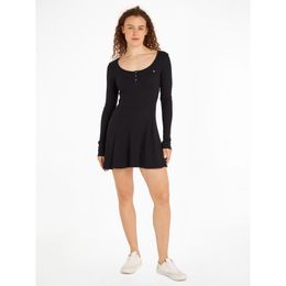 Tommy Jeans Blusenkleid »TJW HENLEY FLARE DRESS« mit Flagge Black XS (34) - N-Gr N-Gr XS (34) Bequemes Blusenkleid aus elastischer...