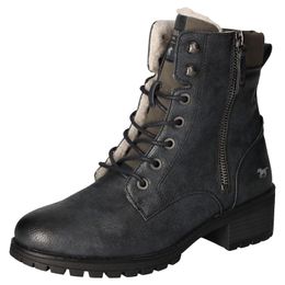 Mustang Shoes Schn&uuml;rboots, Schn&uuml;rstiefelette, Blockabsatz, in Metallic-Optik, schmale Form navy 40 40 Mit praktischer Schn&uuml;rung und 2 Rei&szlig;verschl&uuml;ssen