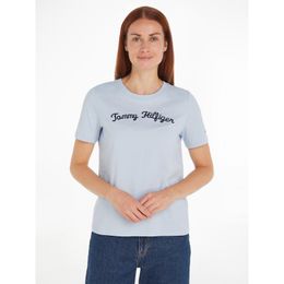 Tommy Hilfiger Damen Kurzarmshirt &raquo;REG SCRIPT C-NK SS&laquo; mit Script Logo-Schriftzug blau XS (34)