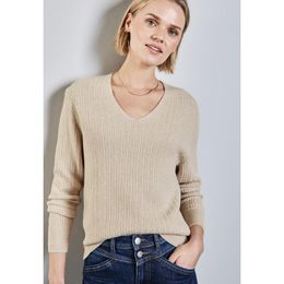 Street One V-Ausschnitt-Pullover mit Rippstruktur sheer beige mel. 38 38 Pullover von Street One