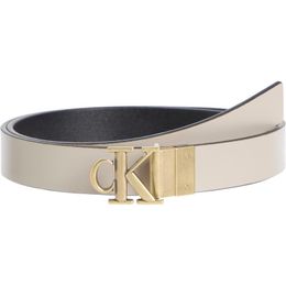 Calvin Klein Jeans Ledergürtel »MONOGRAM PLACQUE BUCKLE 25MM REV« mit glatter Oberfläche Black/Crockery/Tumbled Gold