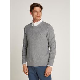 Tommy Hilfiger Strickpullover »HERRINGBONE STRUCTURE C NK« mit Zopfmuster Medium Grey XXL XXL Pullover von Tommy Hilfiger