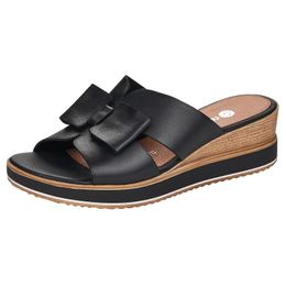 Remonte Pantolette, Keilabsatz, Sommerschuh mit sch&ouml;ner Zierschleife schwarz-beige 40 40 Keilpantolette mit breiter Bandage f&uuml;r guten Halt