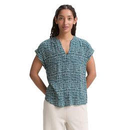 Tom Tailor Kurzarmbluse im Loose Fit abstract tel green grid design 42 42 Bluse von Tom Tailor