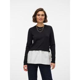 Véro Moda VERO MODA Rundhalspullover »VMJOSE LS O-NECK WVN MIX PULLOVER GA BOO« Black Detail:W. BIRCH WOVEN L L 2- in 1 Pullover von Vero Moda