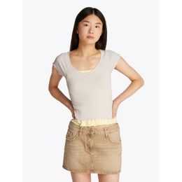 Tommy Jeans Damen Kurzarmshirt &raquo;TJW SLIM VNECK GMD RIB SS&laquo; mit Rollkanten, im femininen Stil wei&szlig; XS (34)