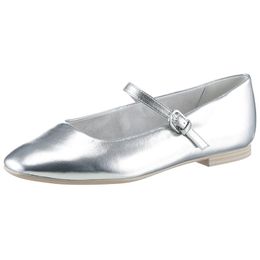Tamaris Damen Riemchenballerina , Blockabsatz, Businessschuh, Flats in veganer Verarbeitung silber 39