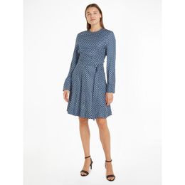 Tommy Hilfiger Blusenkleid »FOULARD FIT & FLARE KNEE DRESS« mit Markenlabel Heritage Foulard/ Fossil Blue 32 - N-Gr N-Gr 32 Figurumspielende...