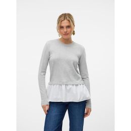 Véro Moda VERO MODA Rundhalspullover »VMJOSE LS O-NECK WVN MIX PULLOVER GA BOO« Light Grey Melange Detail:W. BIRCH WOVEN XL XL 2- in 1 Pullover von Vero Moda