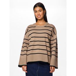 Pieces Rundhalspullover &raquo;PCMATHILDE LS O-NECK KNIT NOOS BC&laquo; Taupe Gray Stripes:BLACK XS XS Gestreifter Pullover von Pieces