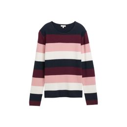 Tom Tailor Damen Strickpullover mit Rundhalsausschnitt, lila, Gestreift, Gr. XL