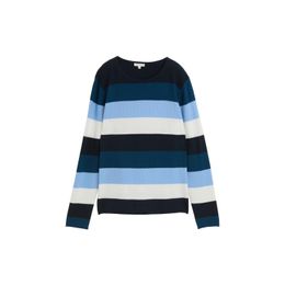Tom Tailor Damen Strickpullover mit Rundhalsausschnitt, blau, Gestreift, Gr. XL