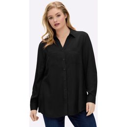 Langarmbluse sheego, Damen, Gr. 40, schwarz, 100% Viskose, unifarben, V-Ausschnitt, Blusen