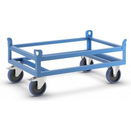 eurokraft pro Fahrgestell aus Stahl, für Europaletten, Tragfähigkeit 1000 kg, Ladehöhe 450 mm, blau