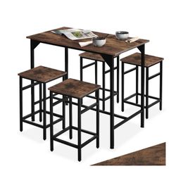 TecTake&reg; Bartisch-Set, 5-teilig, Industrial Style, mit h&ouml;henverstellbaren Kunststofff&uuml;&szlig;en