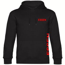 multifanshop Kapuzen Sweatshirt - Essen - Brust & Seite - Druck rot - Hoodie