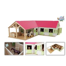 KIDS GLOBE Pferdehof / Reiterhof 1:24, pink, Bauernhof Holz, Ma&szlig;e 68x77x27 cm