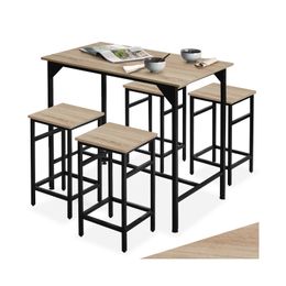 TecTake&reg; Bartisch-Set, 5-teilig, Industrial Style, mit h&ouml;henverstellbaren Kunststofff&uuml;&szlig;en