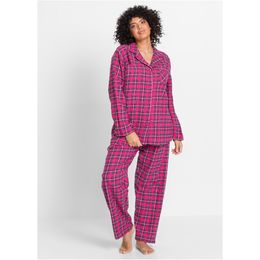 bonprix Gewebter Flanell Pyjama, pink, Flanell