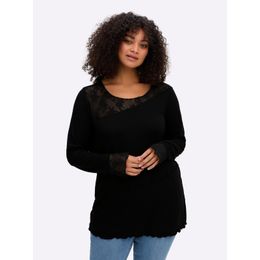 sheego by Joe Browns sheego Gro&szlig;e Gr&ouml;&szlig;en Langarmshirt mit schr&auml;g verlaufenden Kanten, schwarz, Gr&ouml;&szlig;e 52/54 - Damen