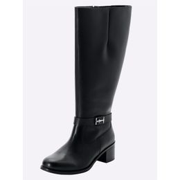 sheego Damen Weitschaftstiefel aus Leder, mit Zierschnalle, schwarz, Gr&ouml;&szlig;e 38