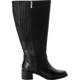 sheego Damen Weitschaftstiefel aus Leder, mit Zierschnalle, schwarz, Gr&ouml;&szlig;e 41