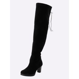 sheego Damen Overkneestiefel in Wildleder-Optik, schwarz, Gr&ouml;&szlig;e 40