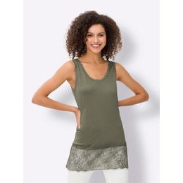 Heine Witt Damen Longtop mit Spitze am Saum, khaki, Gr&ouml;&szlig;e 40