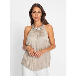 Heine Witt Damen Pliseetop mit Ketten-Verzierung, beige, Größe 48