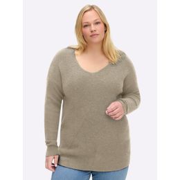 sheego Gro&szlig;e Gr&ouml;&szlig;en Pullover in Rippstruktur, beige-meliert, Gr&ouml;&szlig;e 56/58 - Damen