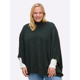 sheego Gro&szlig;e Gr&ouml;&szlig;en Strickponcho mit Zopfmuster, moos-meliert, Gr&ouml;&szlig;e 56-62 - Damen