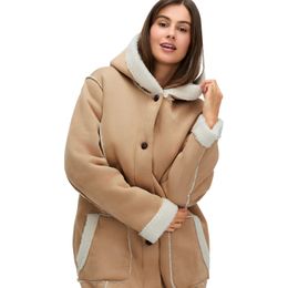 sheego Damen Mantel in Lammfell-Optik, mit Kapuze, camel, Gr&ouml;&szlig;e 40