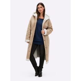 sheego Damen Mantel in Lammfell-Optik, mit Kapuze, camel, Gr&ouml;&szlig;e 46