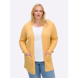 sheego Gro&szlig;e Gr&ouml;&szlig;en Strickjacke aus Melangegarn, verschlusslos, ocker-meliert, Gr&ouml;&szlig;e 56/58 - Damen