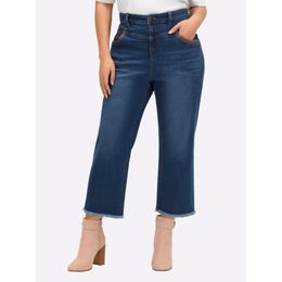 sheego Damen 7/8-Jeans mit High-Waist-Bund und Fransensaum, blue-stone-washed, Gr&ouml;&szlig;e 42