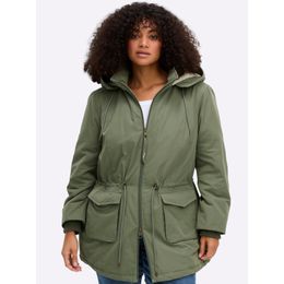 sheego Damen Parka mit Teddyfleece-Kapuze, khaki, Gr&ouml;&szlig;e 56