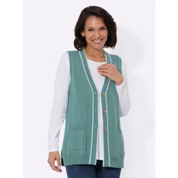 WITT Damen Strickweste mit Kontraststreifen, jade, Gr&ouml;&szlig;e 40