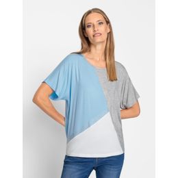 Heine Witt Damen Kurzarmshirt im Colourblock-Stil, steingrau-hellblau-gemustert, Gr&ouml;&szlig;e 34