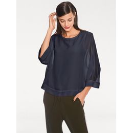 Heine Damen Blusenshirt, Blau, Gr. 48/50, 3/4 Arm Shirts, Material: Polyester. Unterteil: Viskose