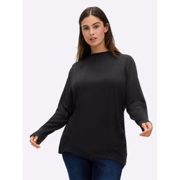 sheego Gro&szlig;e Gr&ouml;&szlig;en Langarmshirt mit Raffung an der linken Schulter, schwarz, Gr&ouml;&szlig;e 44/46 - Damen