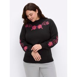 sheego by Joe Browns Damen Pullover mit floralen Stickereien an &Auml;rmeln und Kragen, schwarz-gemustert, Gr&ouml;&szlig;e 48/50