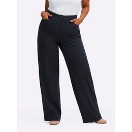 sheego Damen Jerseyhose in weiter Beinform, mit Dehnbund, tiefblau, Gr&ouml;&szlig;e 46