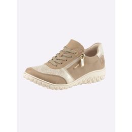 Rieker Damen Schnürschuh mit Stretch-Einsatz, für kräftige Füße, beige, Größe 42