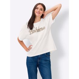 Heine Witt Damen T-Shirt mit Stickerei-Schriftzug, ecru, Gr&ouml;&szlig;e 42