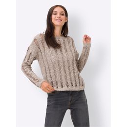 Heine Witt Damen Ajourpullover in Melange-Qptik, mit Baumwoll-Anteil, ecru-sand-meliert, Gr&ouml;&szlig;e 40
