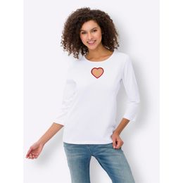Heine Witt Damen 3/4-Arm-Shirt mit Herz-Details, wei&szlig;, Gr&ouml;&szlig;e 50