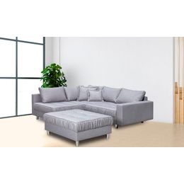 Ecksofa Collection AB "Cannes L-Form", grau (hellgrau), B:215cm T:184cm, 100% Polyester, Sofas, Ecksofa, mit Hocker, inkl. Schlaffunktion