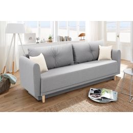 Schlafsofa Home Affaire "Scandic", grau (hellgrau), B:225cm H:93cm T:86cm, Zierkissen: 100% Polyester;Struktur ( 100% Polyester), Sofas, Schlafsofa, inkl. 2 Zierkissen und Bettkasten, Knopfheftung in R&uuml;ckenkissen